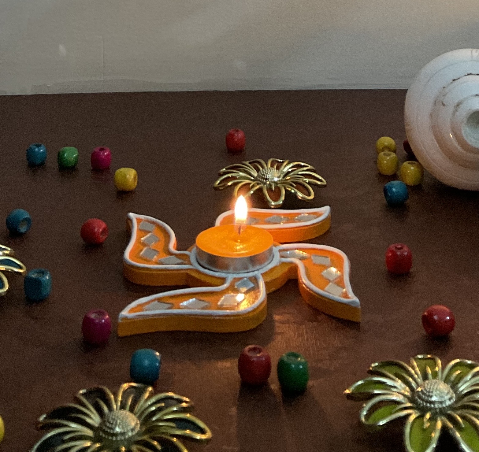 Yellow Swastik Tea Light Holder - urviscreations.com